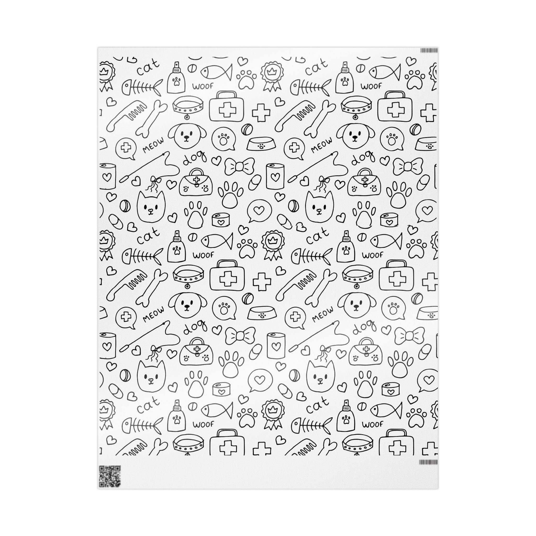 Veterinary Wrapping Paper | Cute Dog and Cat Doodle Gift Wrap | Vet ...