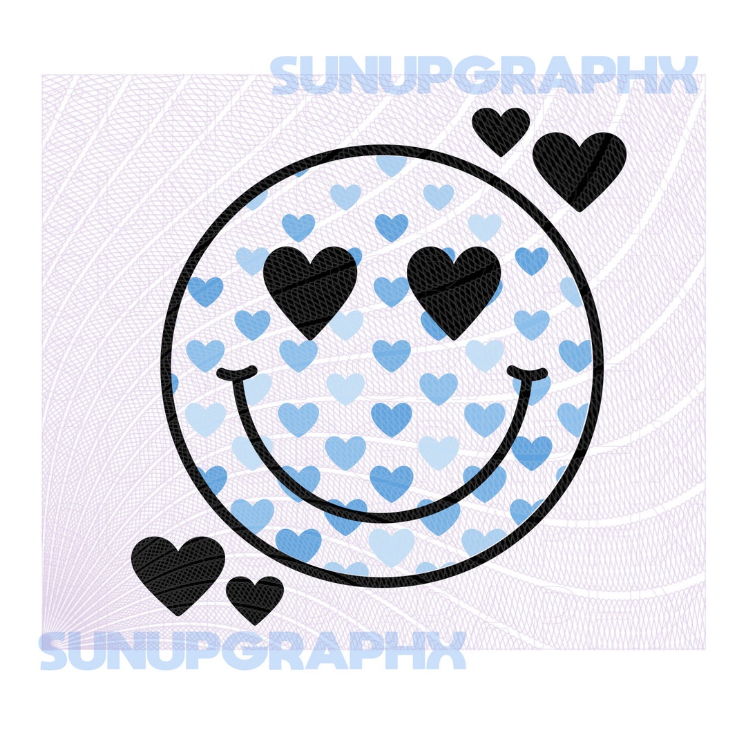 Blue Heart Smiley Face Smiley PNG SVG Retro Boho Subli Heat Transfer ...