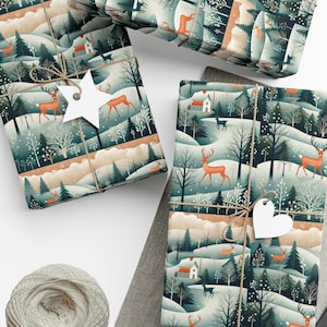 Christmas Gift Wrap, Holiday Gift Wrap, Scandinavian Winter Scene ...