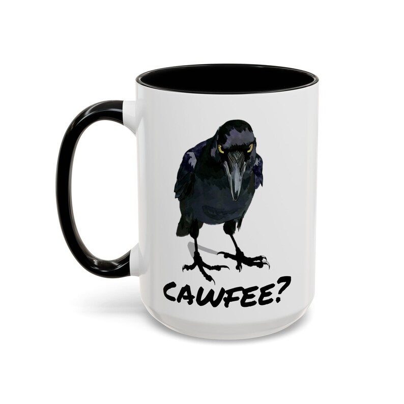 Crow Cawfee Mug, Crow Art, Black Raven Mug, Crow Coffee Cup, Black Bird ...