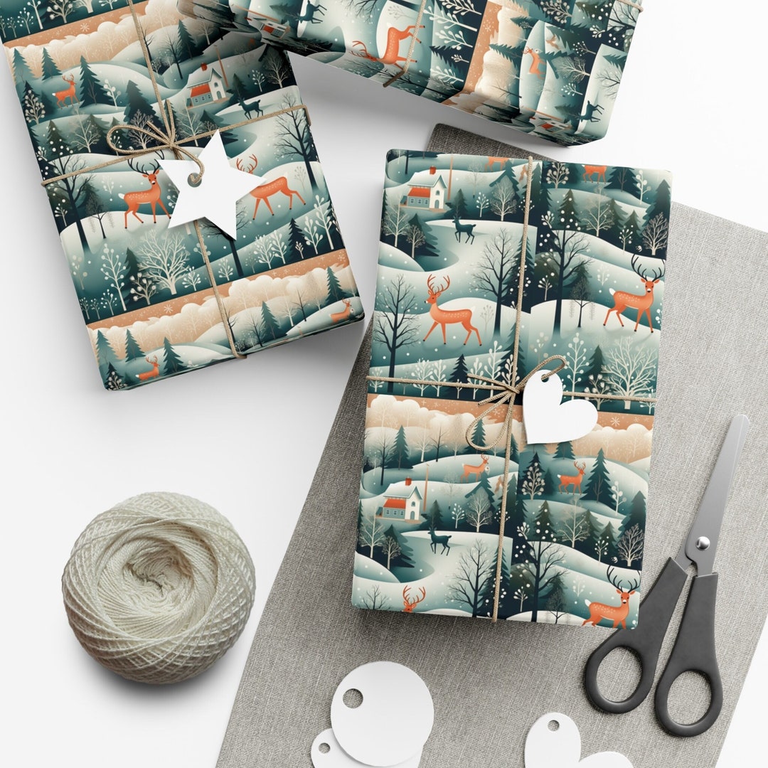 Christmas Gift Wrap, Holiday Gift Wrap, Scandinavian Winter Scene ...