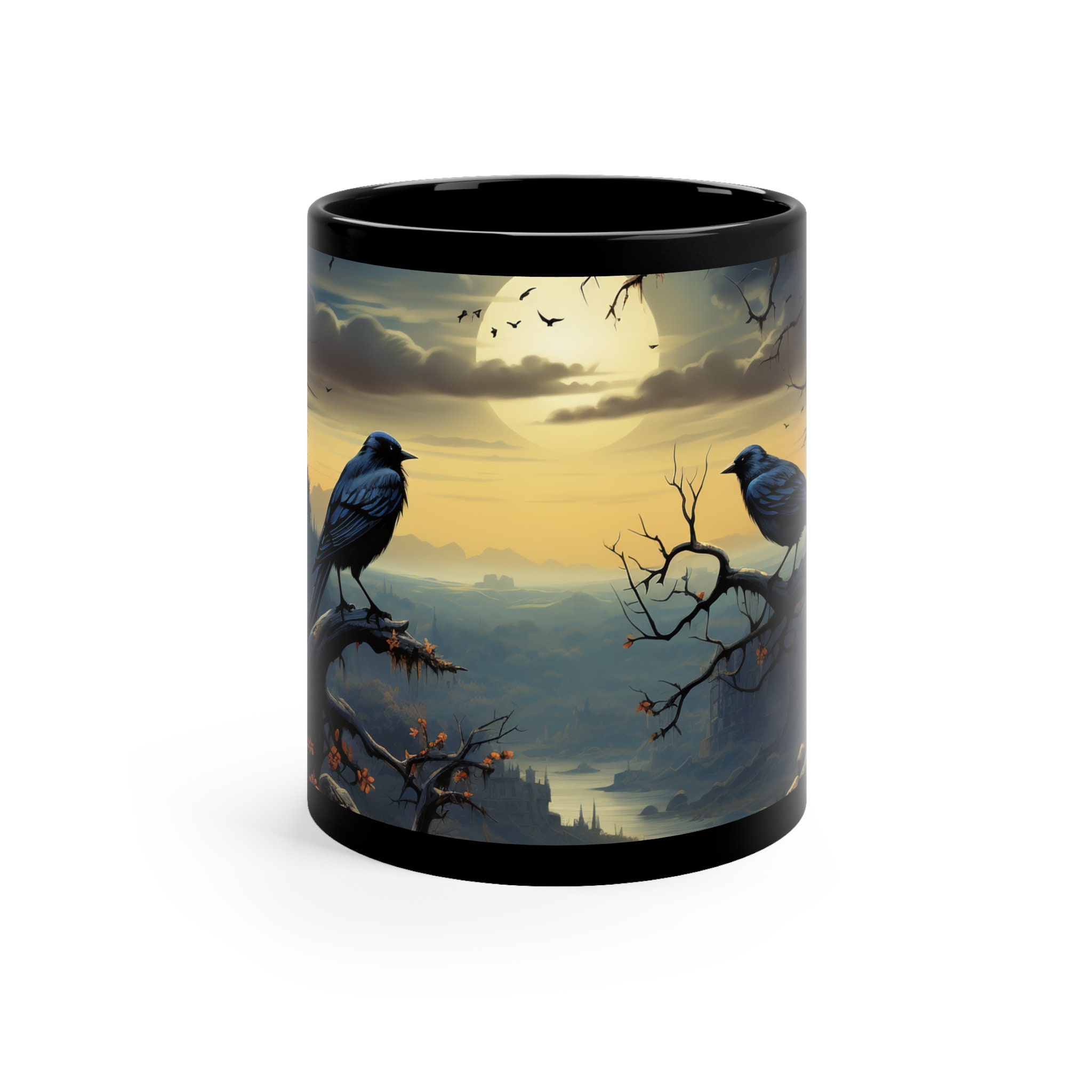 Black Raven Mug, Black Bird Mug, Mystical Raven, Gothic Mug, Crow Mug ...