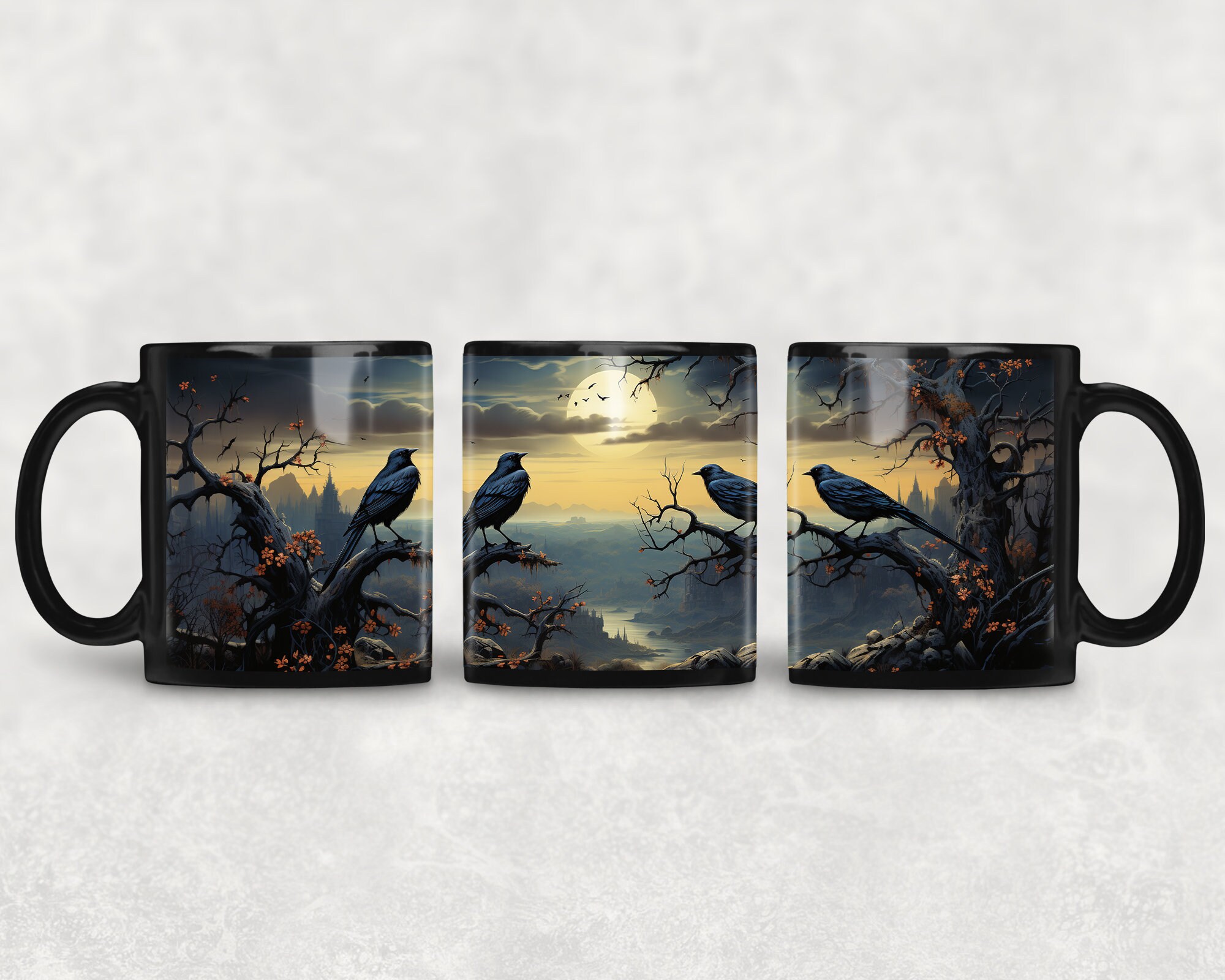 Black Raven Mug, Black Bird Mug, Mystical Raven, Gothic Mug, Crow Mug ...