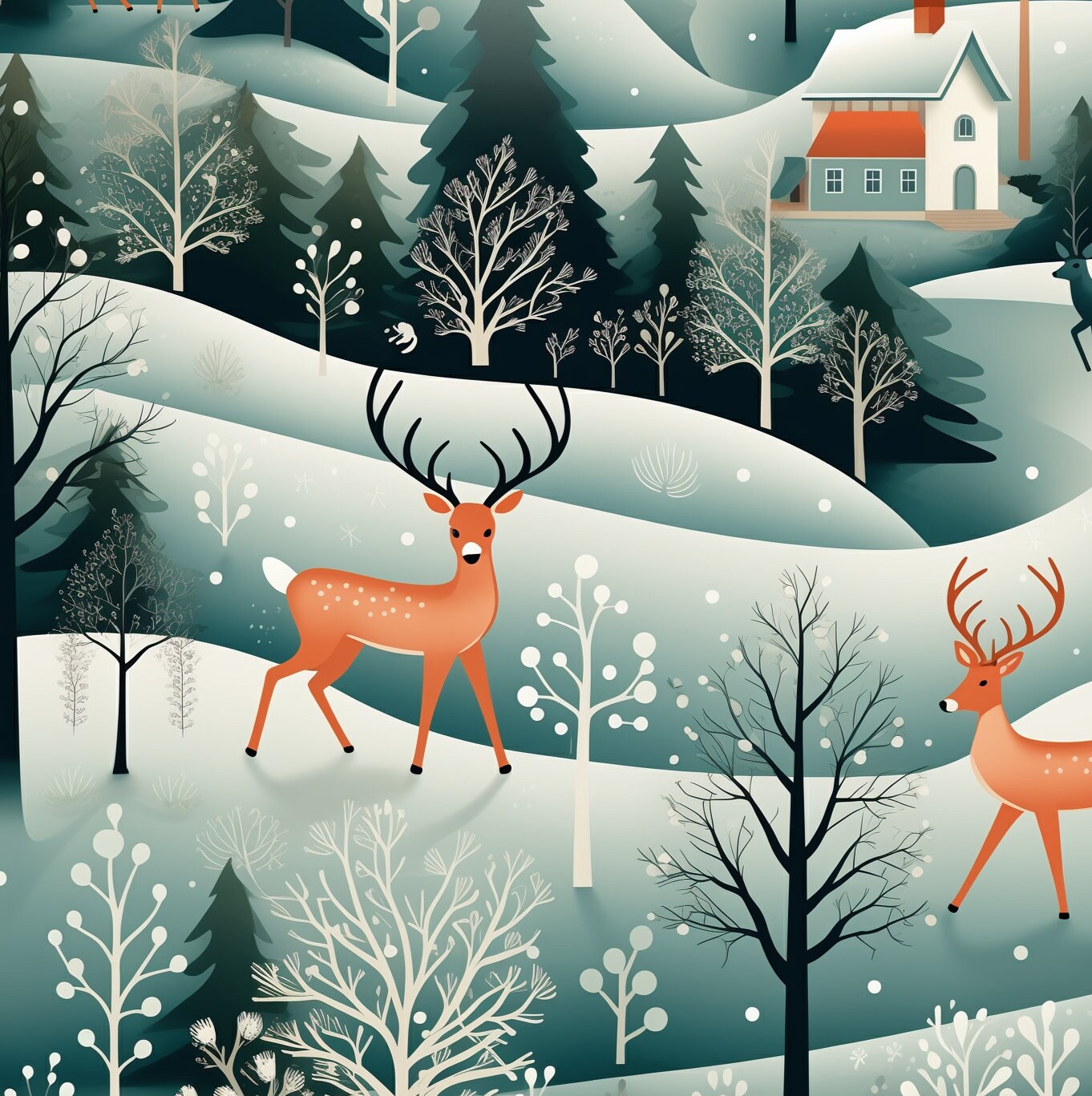 Christmas Gift Wrap, Holiday Gift Wrap, Scandinavian Winter Scene ...
