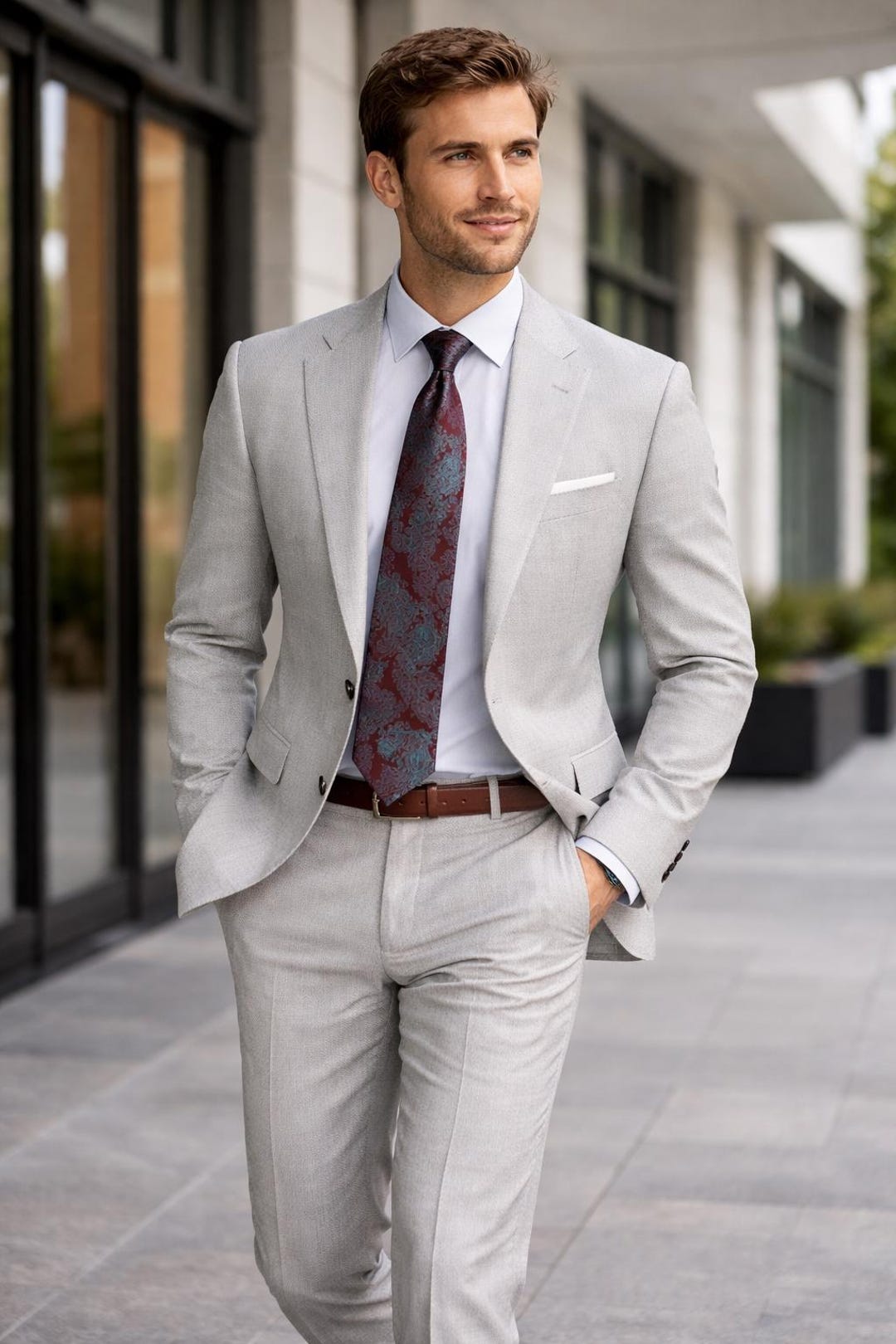 Mens Grey Light Suits, Piece Suit, Business Formalwear Outfit Suit - Etsy