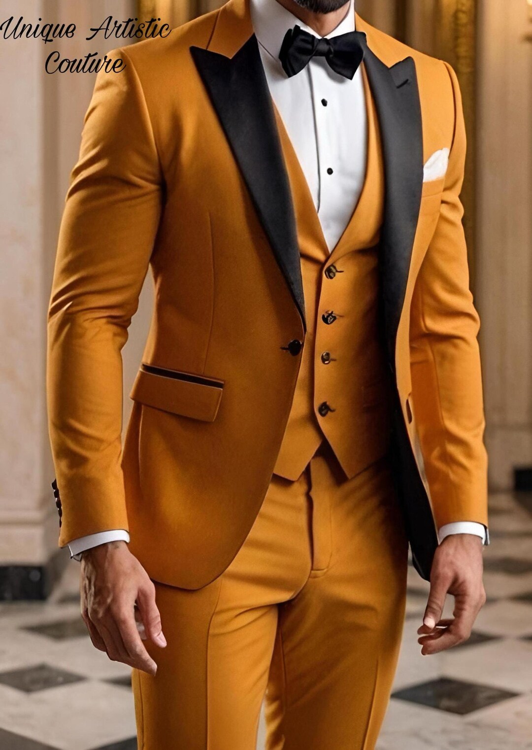 Rust Orange Suits Men Classic Tuxedo Formalwear 3 Piece Suits Elegance ...
