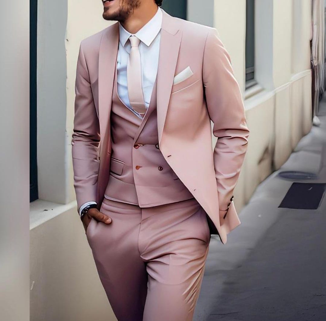 Luxury Men Suits Groomsmen Wear Elegant Suits Men Dusty Pink Formal ...