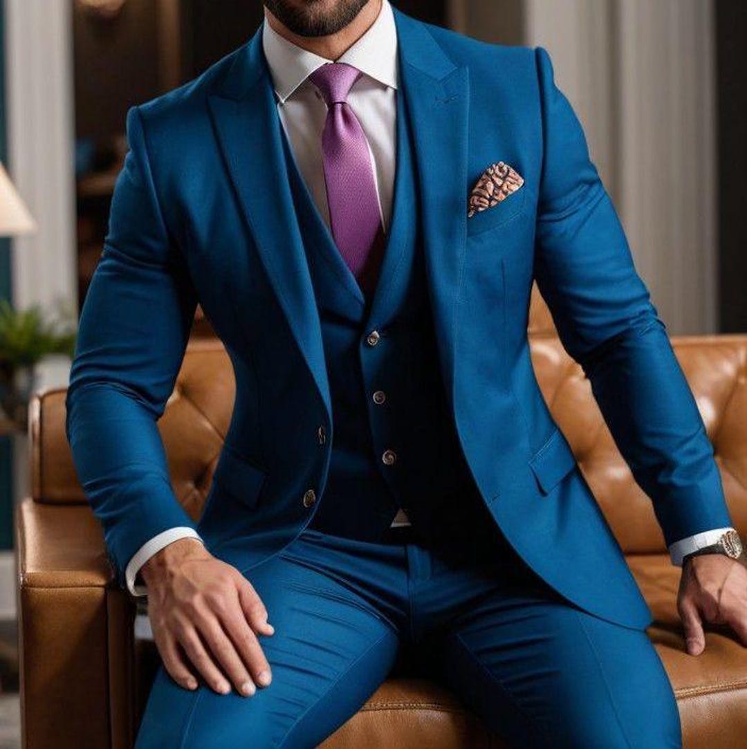 Men Suits 3 Piece Wedding Suits Blue Slim Fit Suits for Men Casual ...