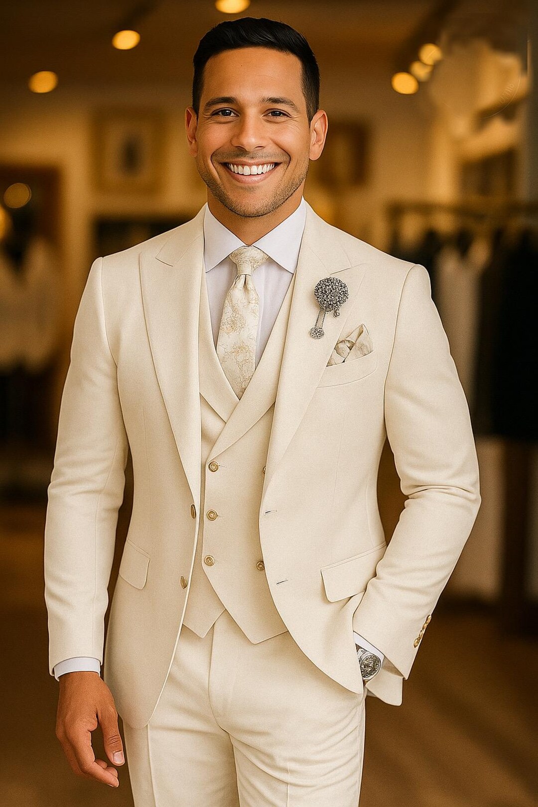 Groomsmen Cream 3-piece Suit: Men's Wedding Party Bespoke Fashion - Etsy