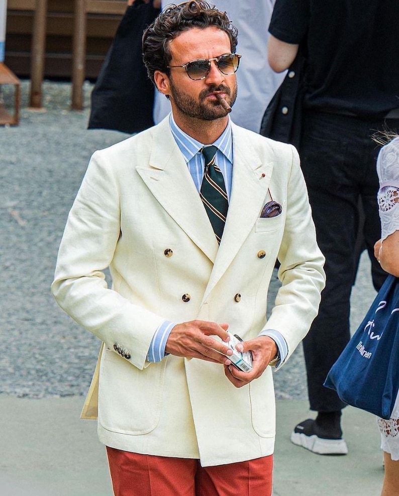 Men Jackets off White Blazer Double Breasted Jackets Christmas Party ...