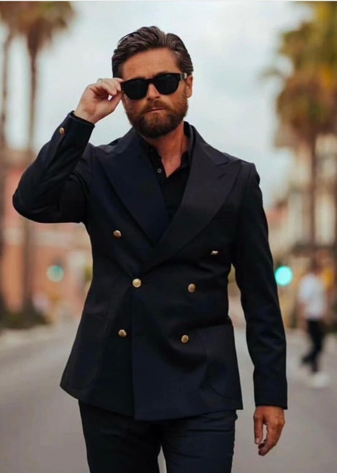 Men Double Breasted 2 Piece Suit Stylish Black Dinner Prom Classic ...