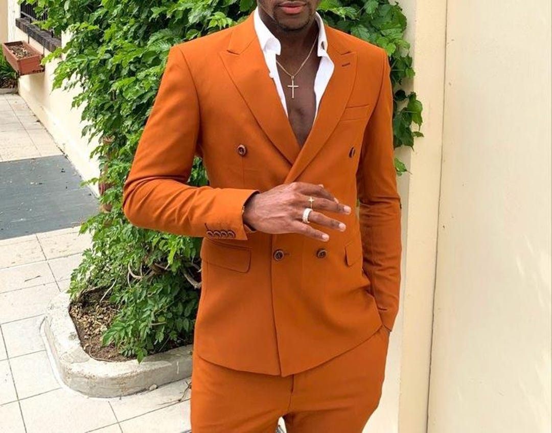 Luxury Classic Men Suits Mustard Color Double Breasted 2 Piece Suits ...