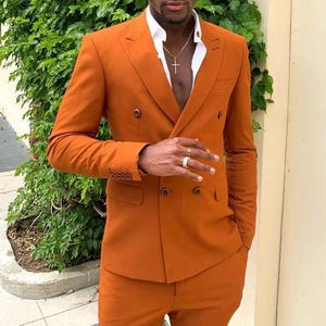 Luxury Classic Men Suits Mustard Color Double Breasted 2 Piece Suits ...