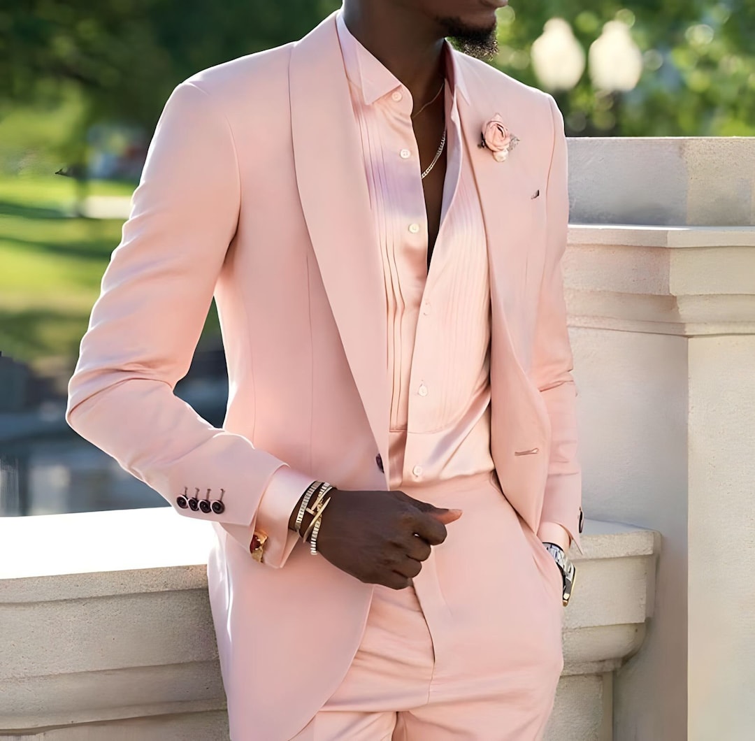 Men Peach Suits Shawl Lapel Wedding Tuxedo Terno Masculino Prom Blazer ...