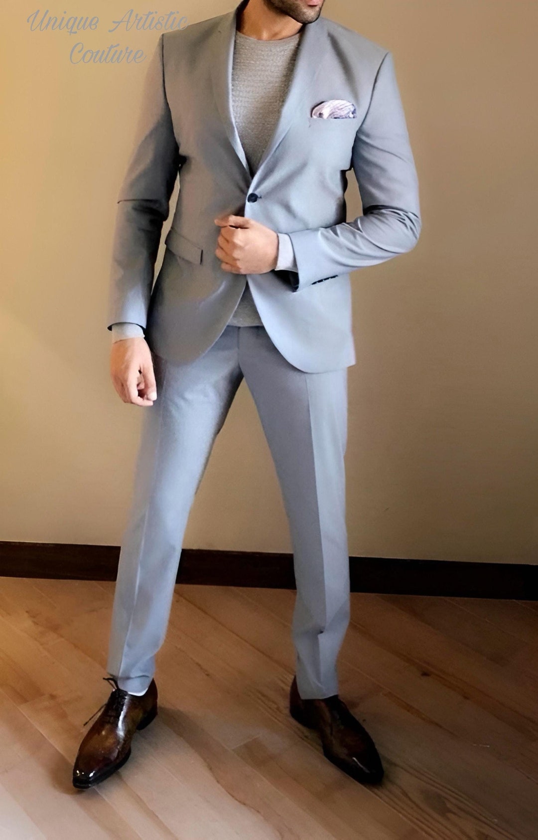 Men’s Grey Classic Suits Elegant Men's Suit 2 Piece Suits Luxe Tailored ...