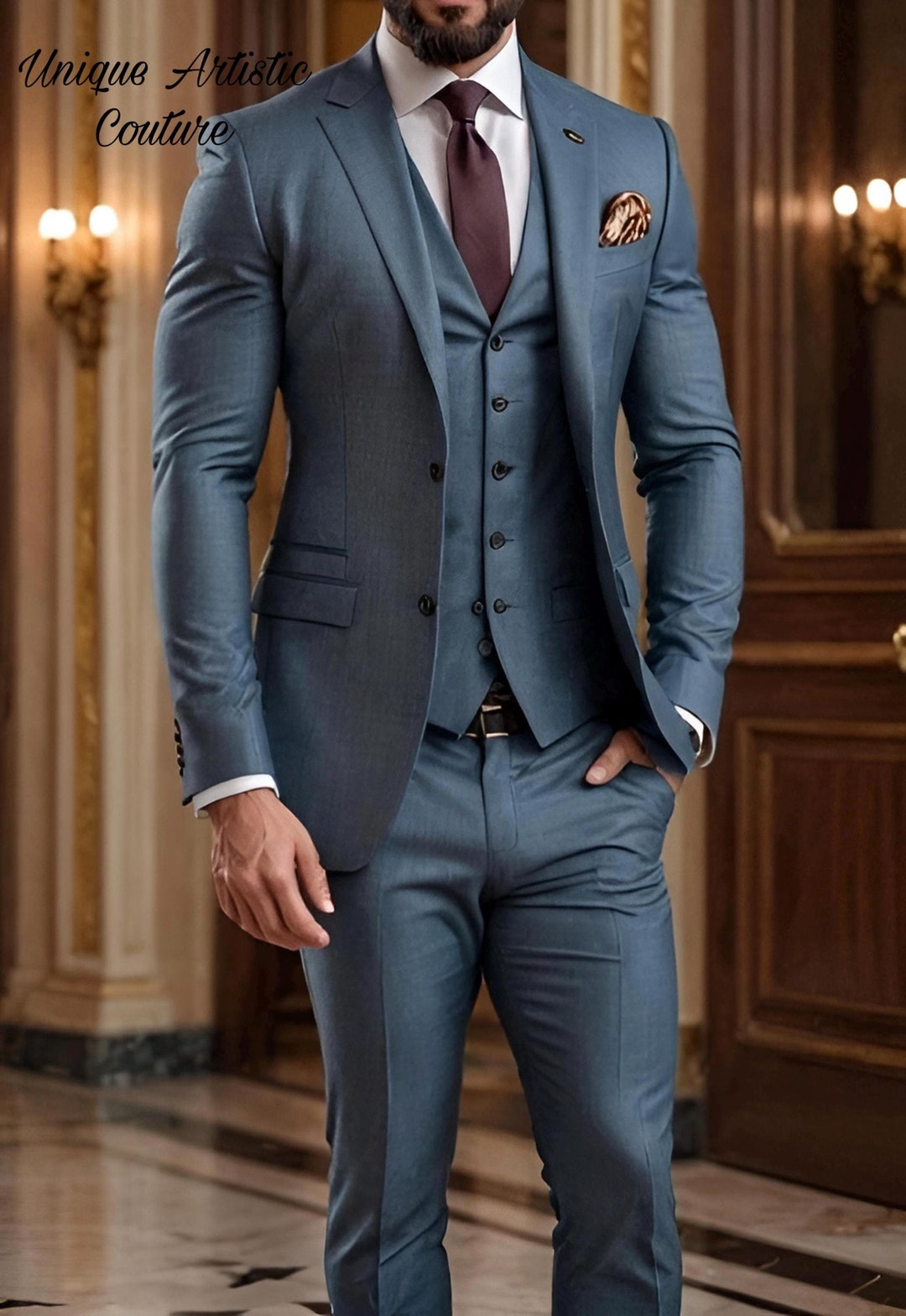 Classic Suits for Men Formalwear Grey Suits Style Slim Fit Suits Men 3 ...