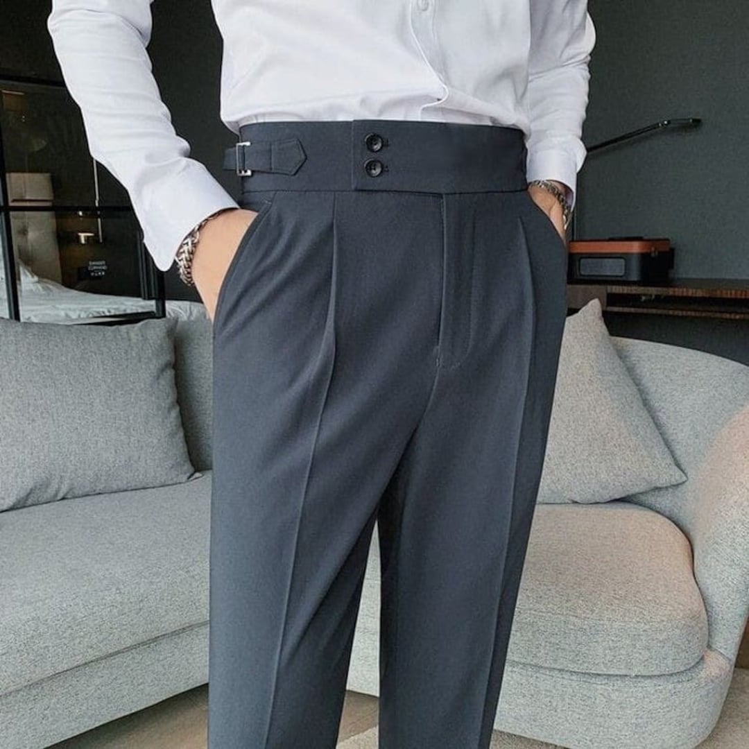 Men Dark Grey Gurkha Cotton Pant Double Plated Custom Made Trouser ...