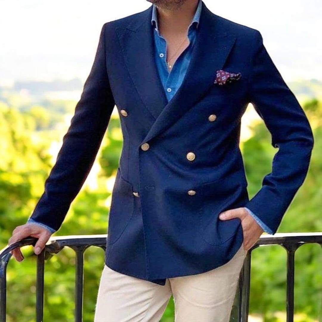 Men’s Stylish Coat, Luxury Fashion Blazer, Dark Blue Jackets, Golden ...