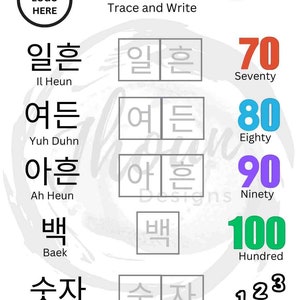 Korean Numbers 70 to 100 Hangul Worksheet - Etsy