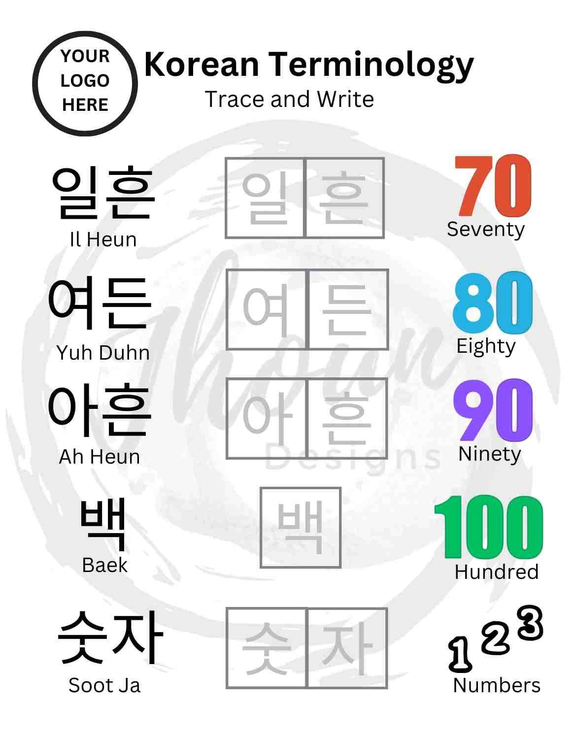 Korean Numbers 70 to 100 Hangul Worksheet - Etsy