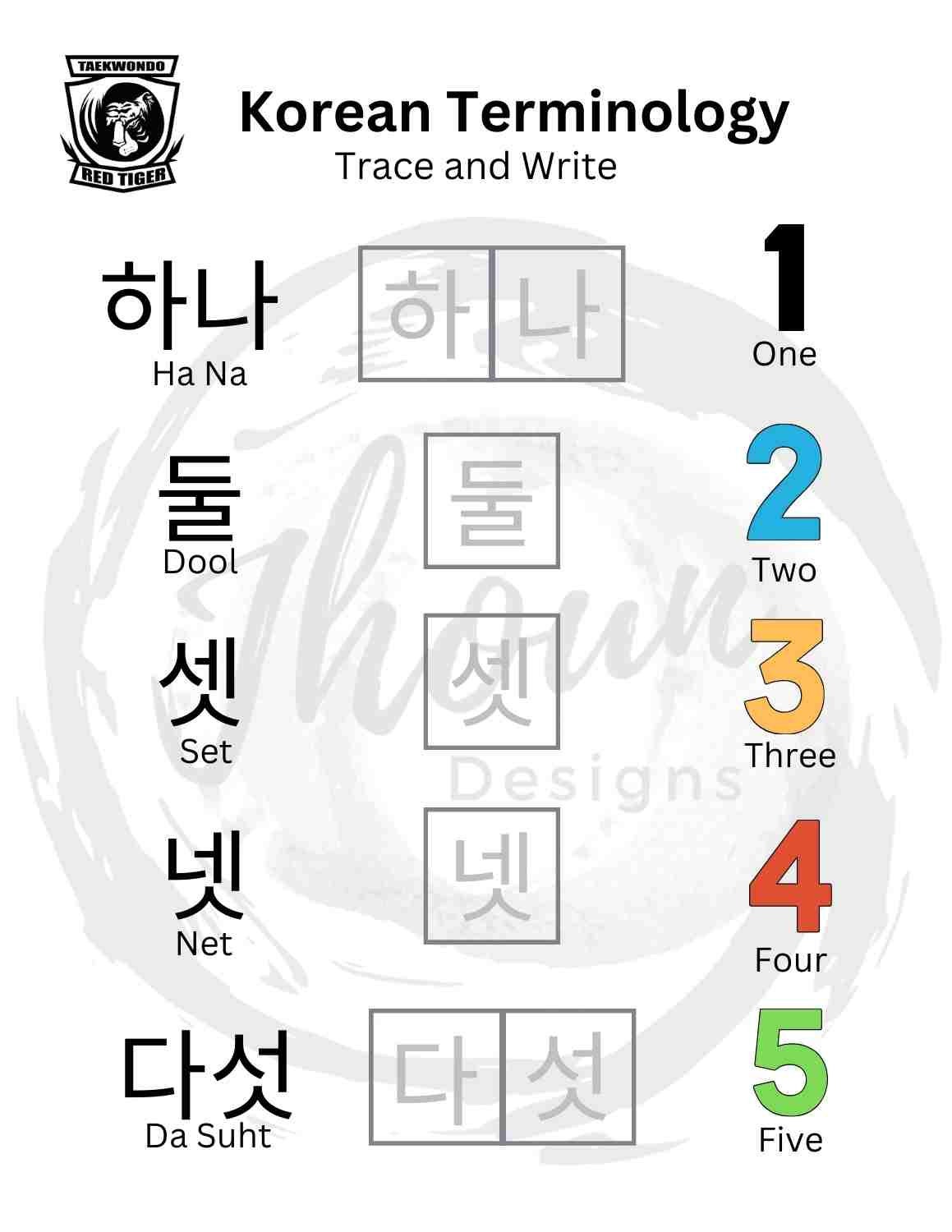 Korean Number Worksheet 1 to 5 - Etsy