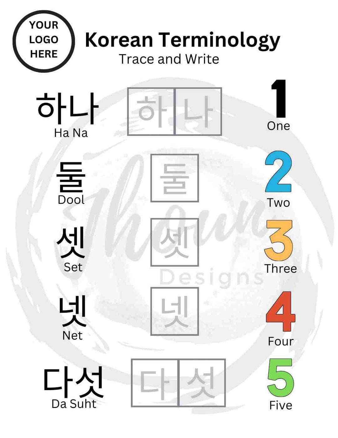 Korean Number Worksheet 1 To 5 Etsy korean-number-worksheet-1-to-5-etsy