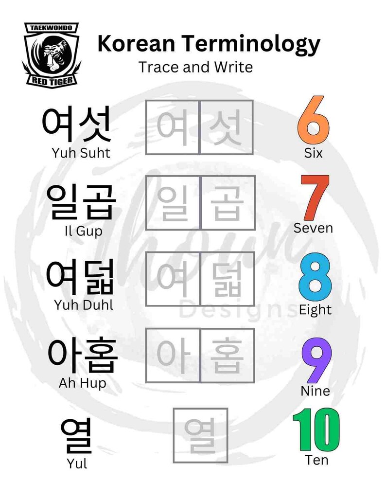 Korean Number Worksheet 6 to 10 - Etsy