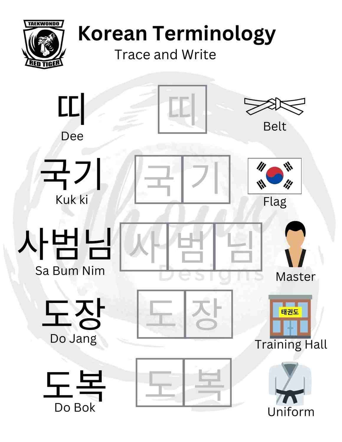 Taekwondo Worksheet Basic Korean Terminology - Etsy