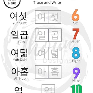 Korean Number Worksheet 6 to 10 - Etsy