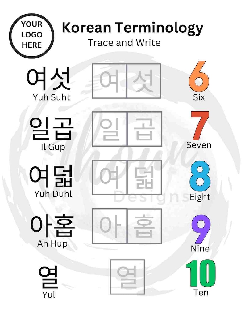 Korean Number Worksheet 6 to 10 - Etsy