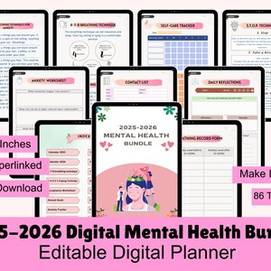 2025 Mental Health Planner Bundle, Self-care Digital Journal, Printable ...