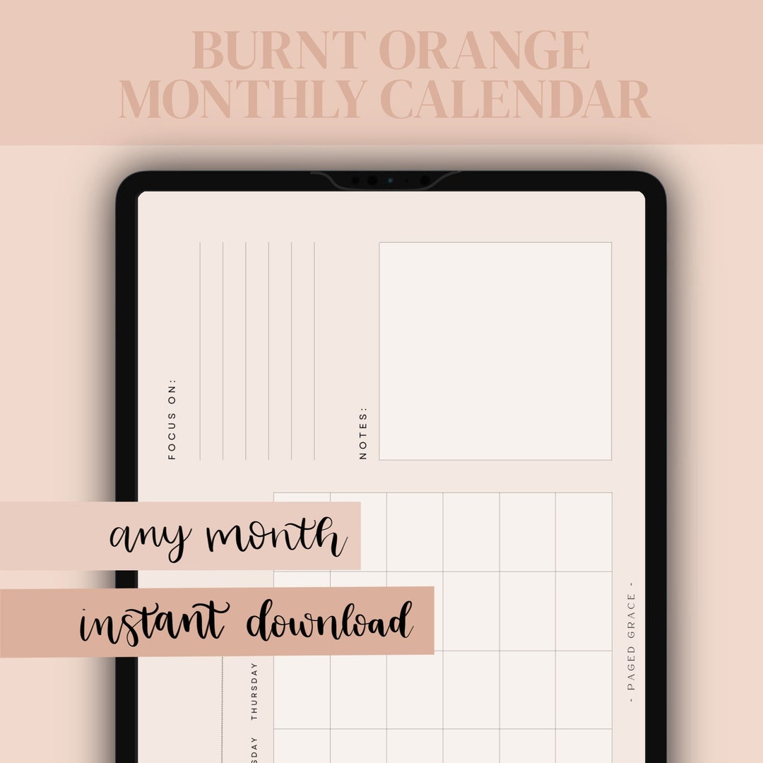 Burnt Orange Digital Monthly Planner, Undated, Planner, Calendar ...