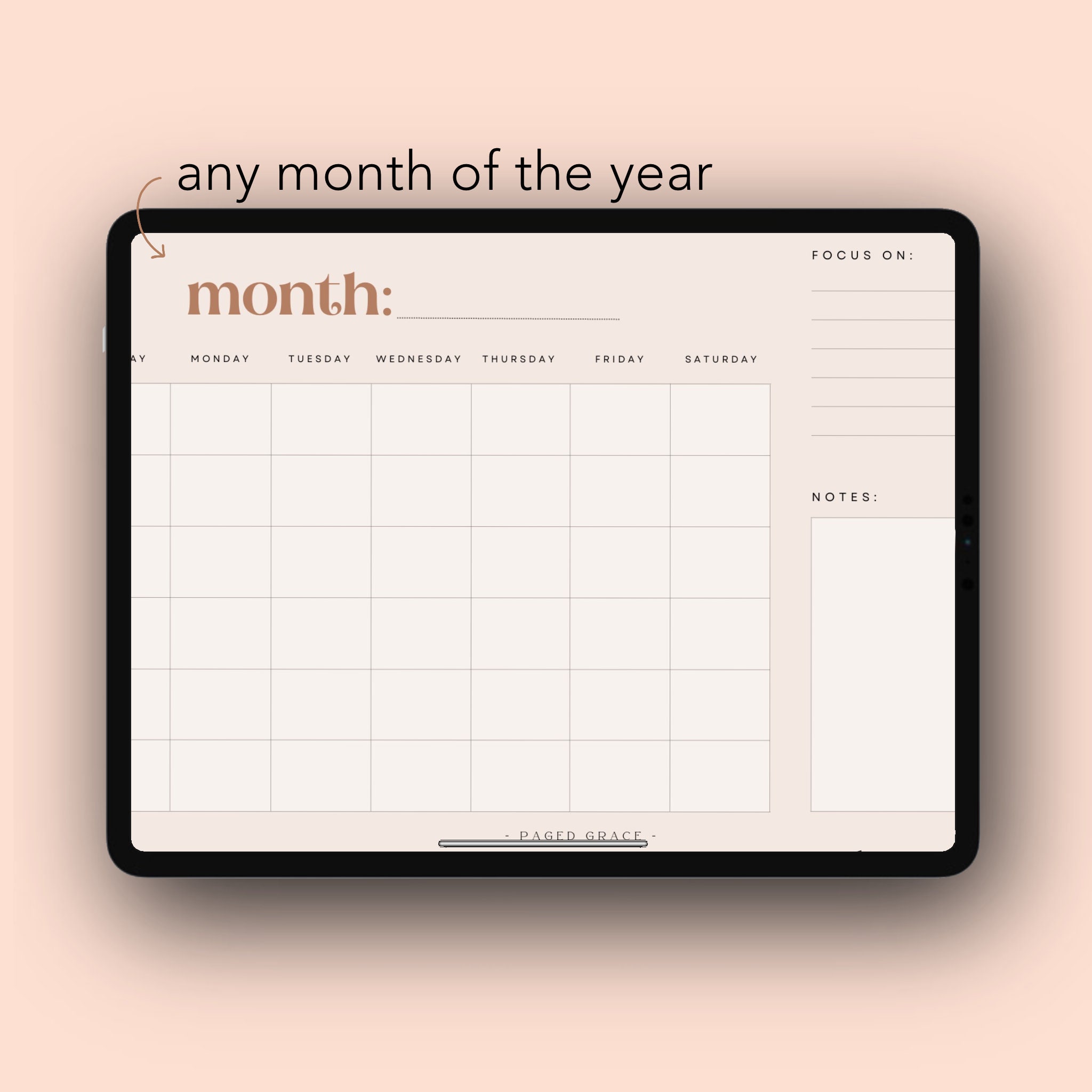 Burnt Orange Digital Monthly Planner, Undated, Planner, Calendar ...