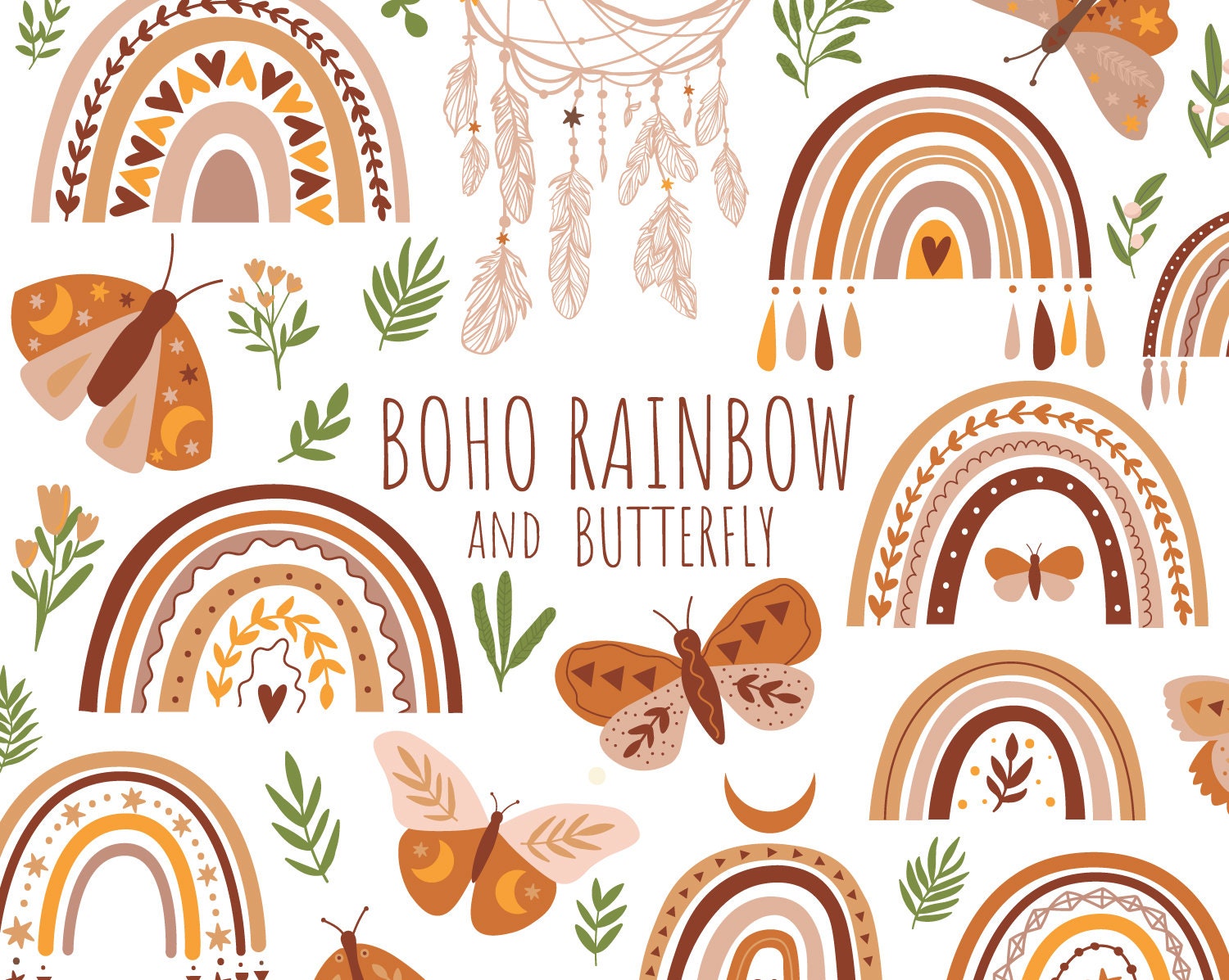 Boho Rainbow Buttetfly Clipart / Pastel Rainbow SVG, / Boho Rainbow ...