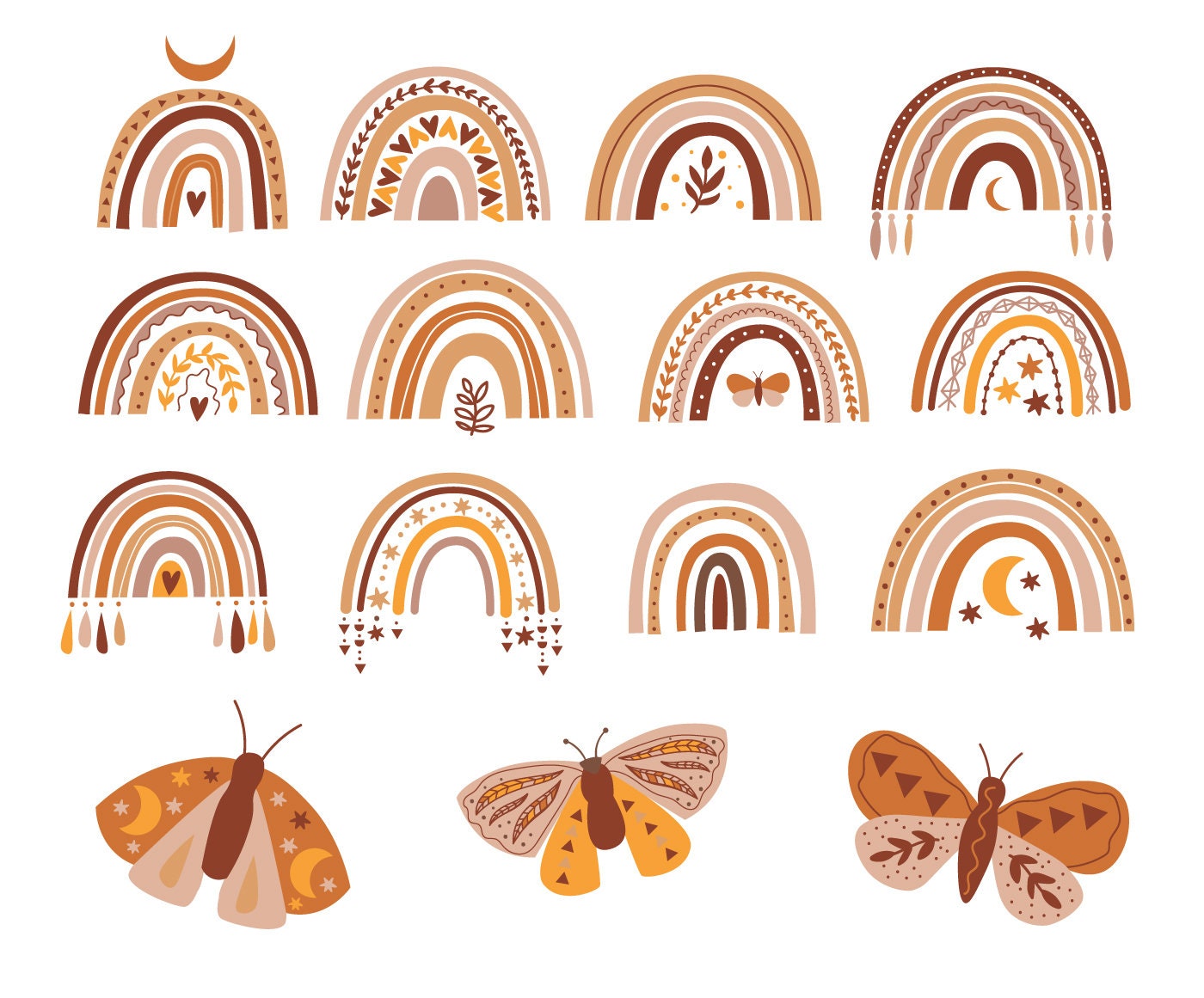 Boho Rainbow Buttetfly Clipart / Pastel Rainbow SVG, / Boho Rainbow ...