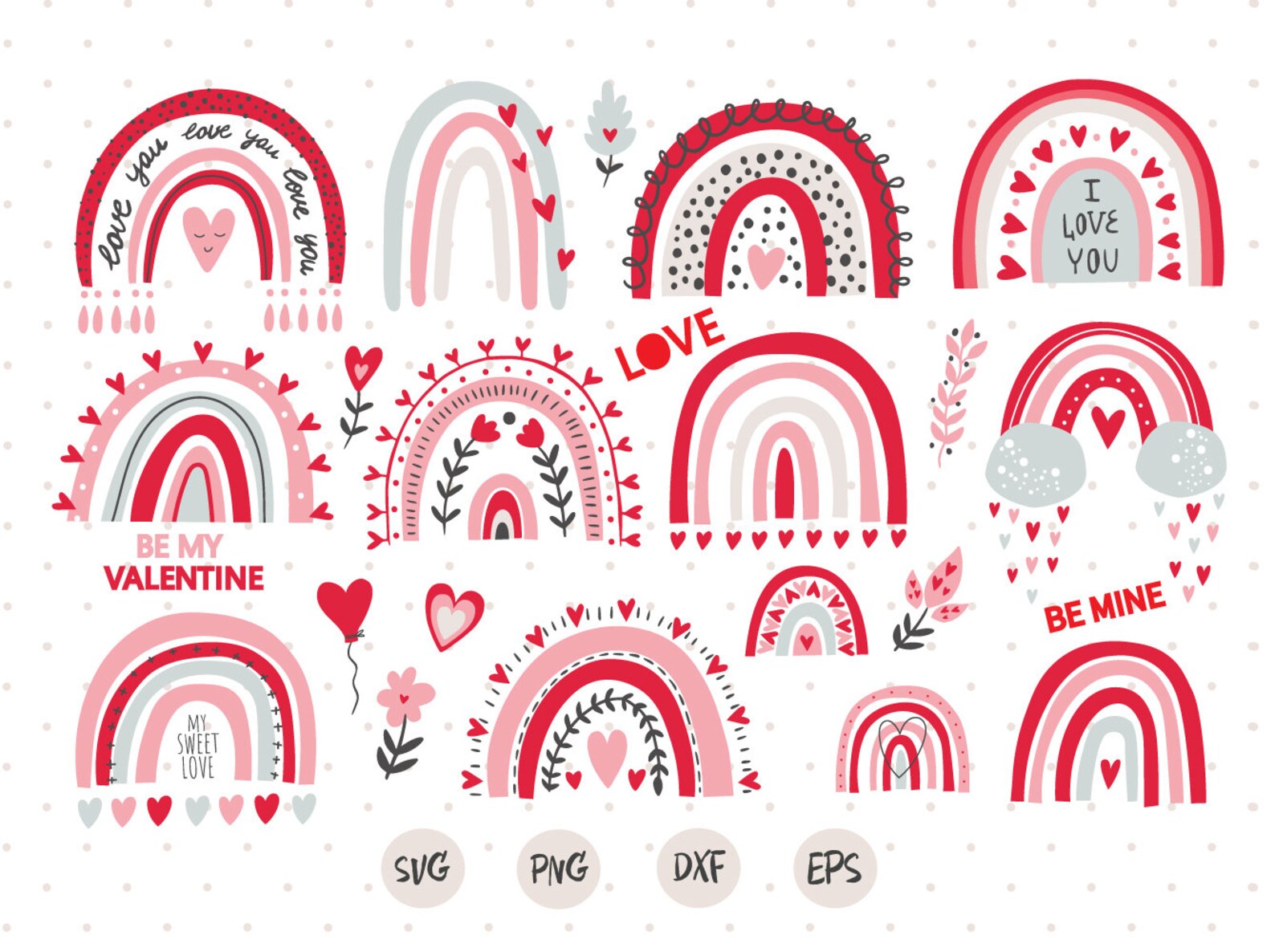 Rainbows Valentine Clipart Png Svg / Love Svg / Digital Printable ...