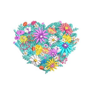 Flower Heart Embroidery Pattern, Spring Floral Machine Embroidery ...