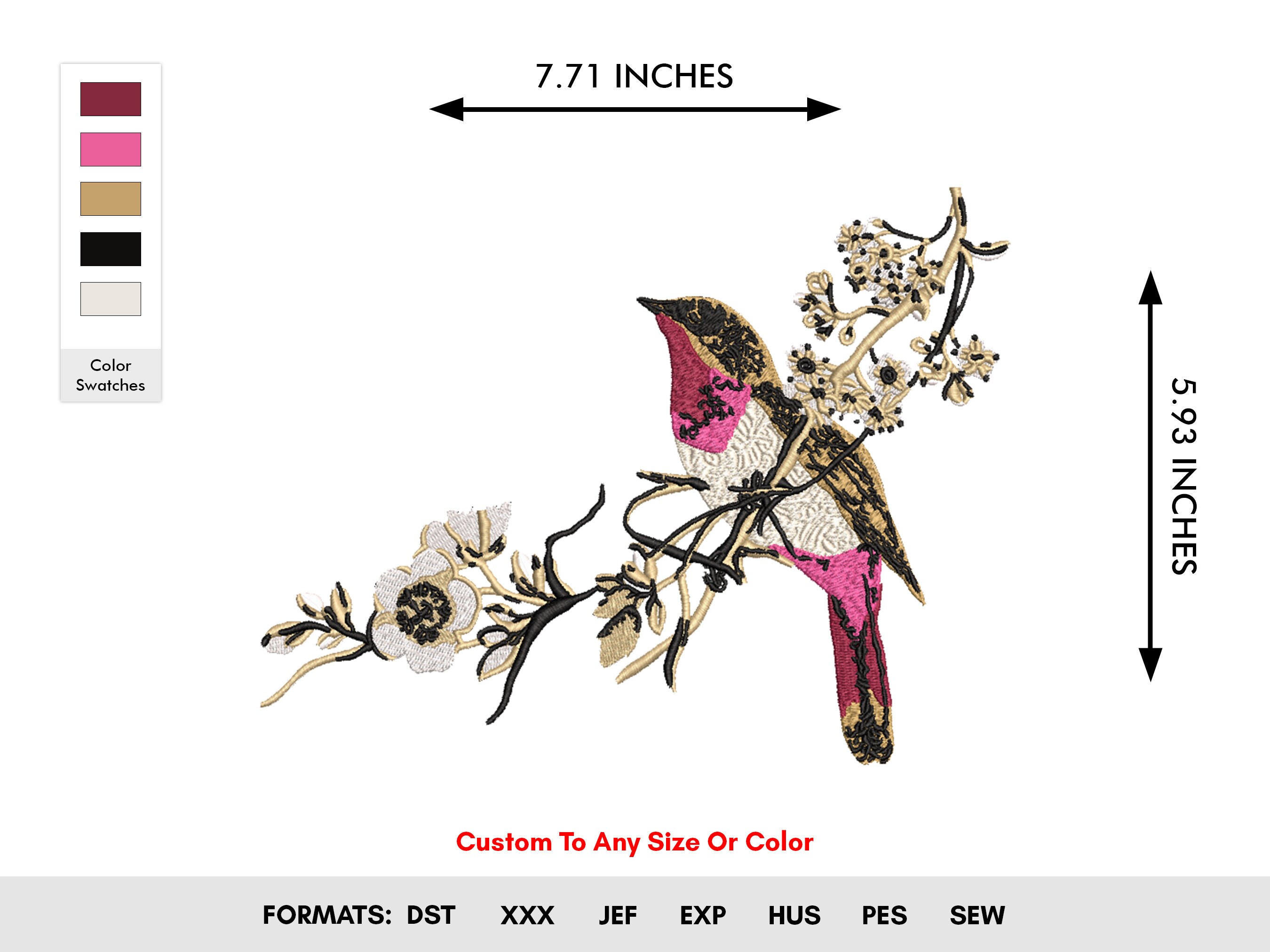 Finch Embroidery Design Bird Sitting on Branch Machine Embroidery ...