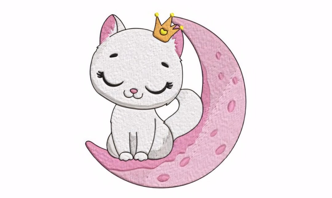 Cat on Moon Embroidery Design, Moon Cat Pattern, Feline Moon Stitch ...