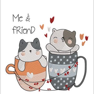 Coffee Cat Embroidery Design – Cute Cat With Coffee Mug – Digital ...