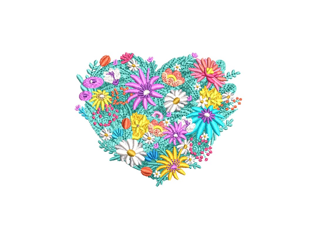 Flower Heart Embroidery Pattern, Spring Floral Machine Embroidery ...