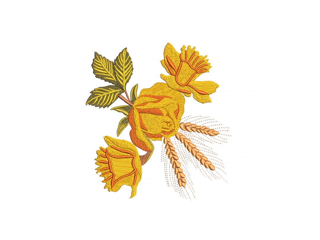 Wildflower Machine Embroidery Design, Yellow Flower Embroidery Pattern ...