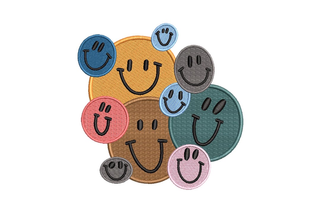 Cheerful Smiley Face Embroidery Pattern, Happy Faces for Instant Download, Spread Joy ...