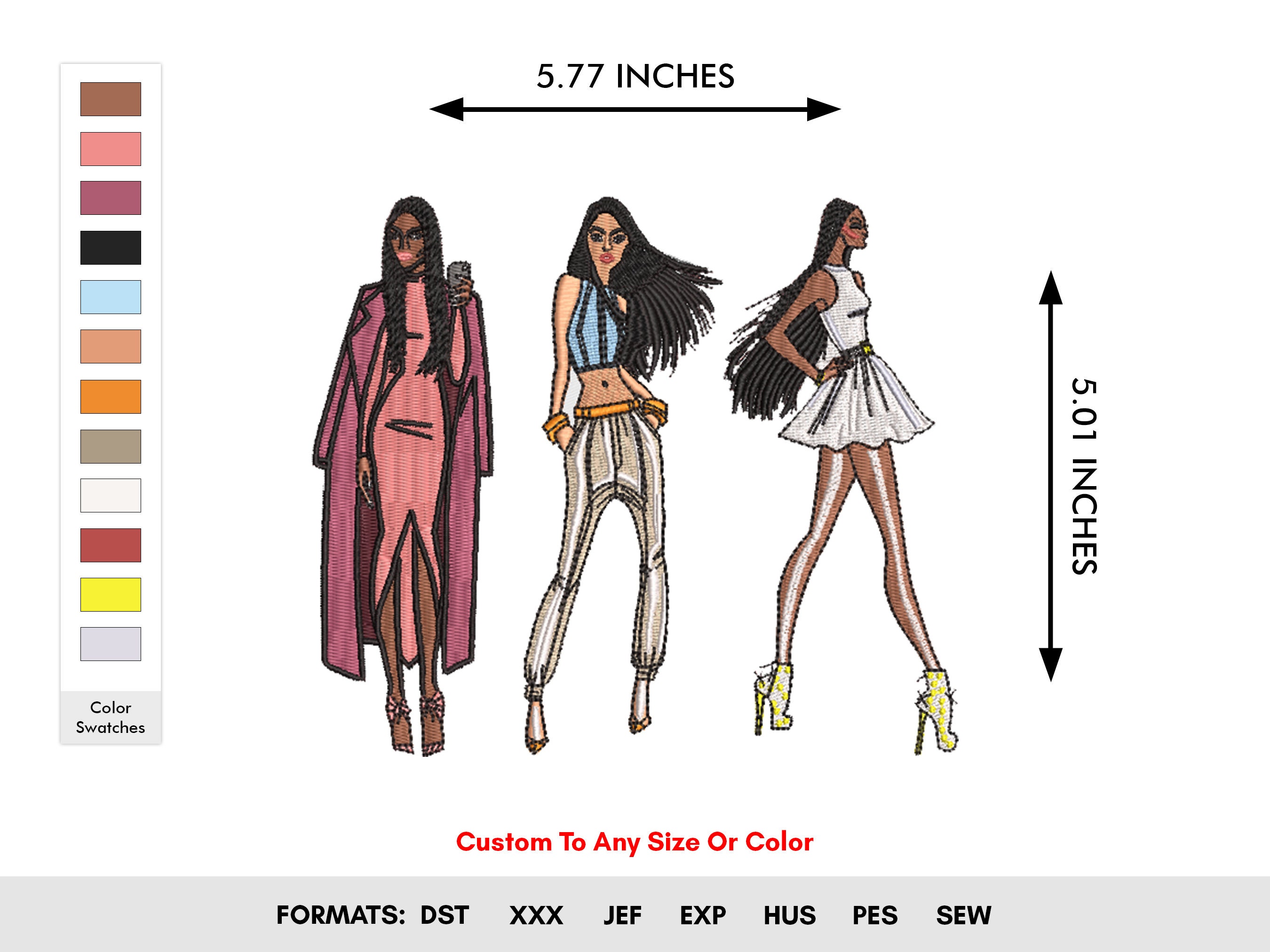 Sassy Ladies Machine Embroidery Pattern, Girl Power Embroidery Design ...