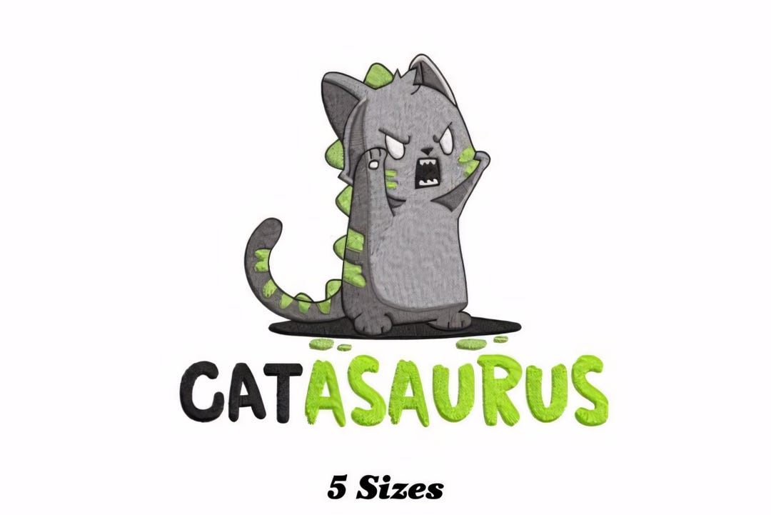 Funny Cat Dino Catasaurus Embroidery Art Cat Dinosaur Pattern Cute Dino ...