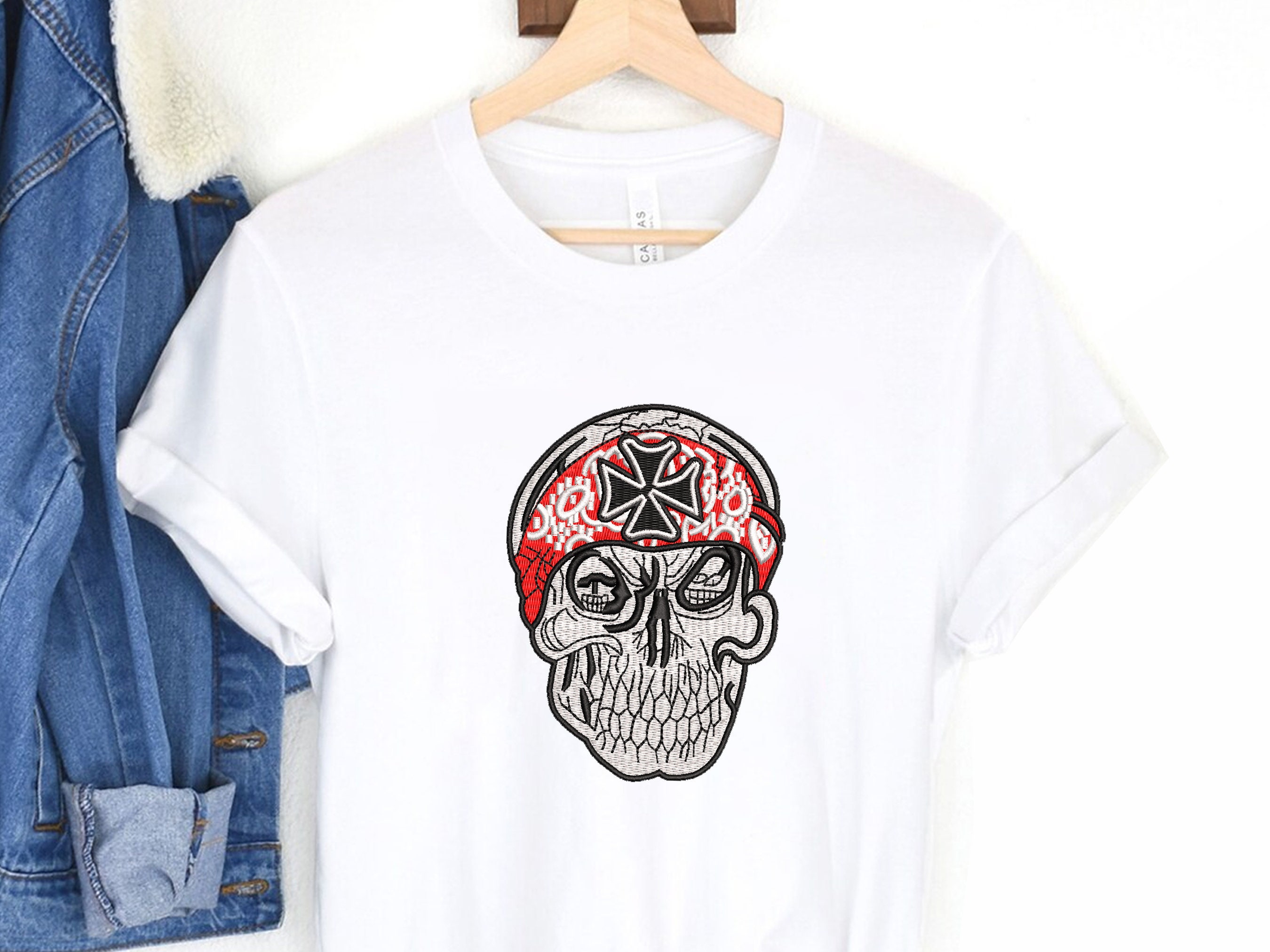 Iron Cross and Skull Embroidery Pattern, Halloween Digital Embroidery ...