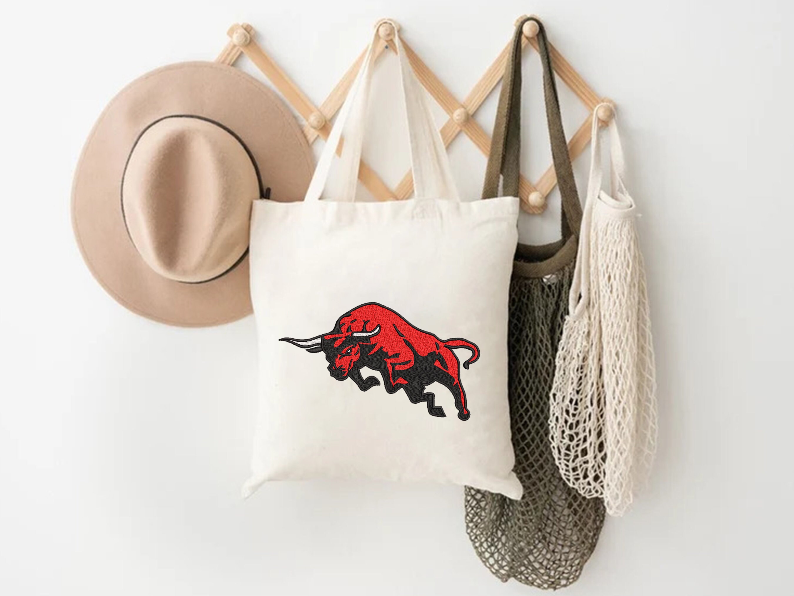 Jumping Red Bull Embroidery Pattern, Wild Animal Machine Embroidery ...