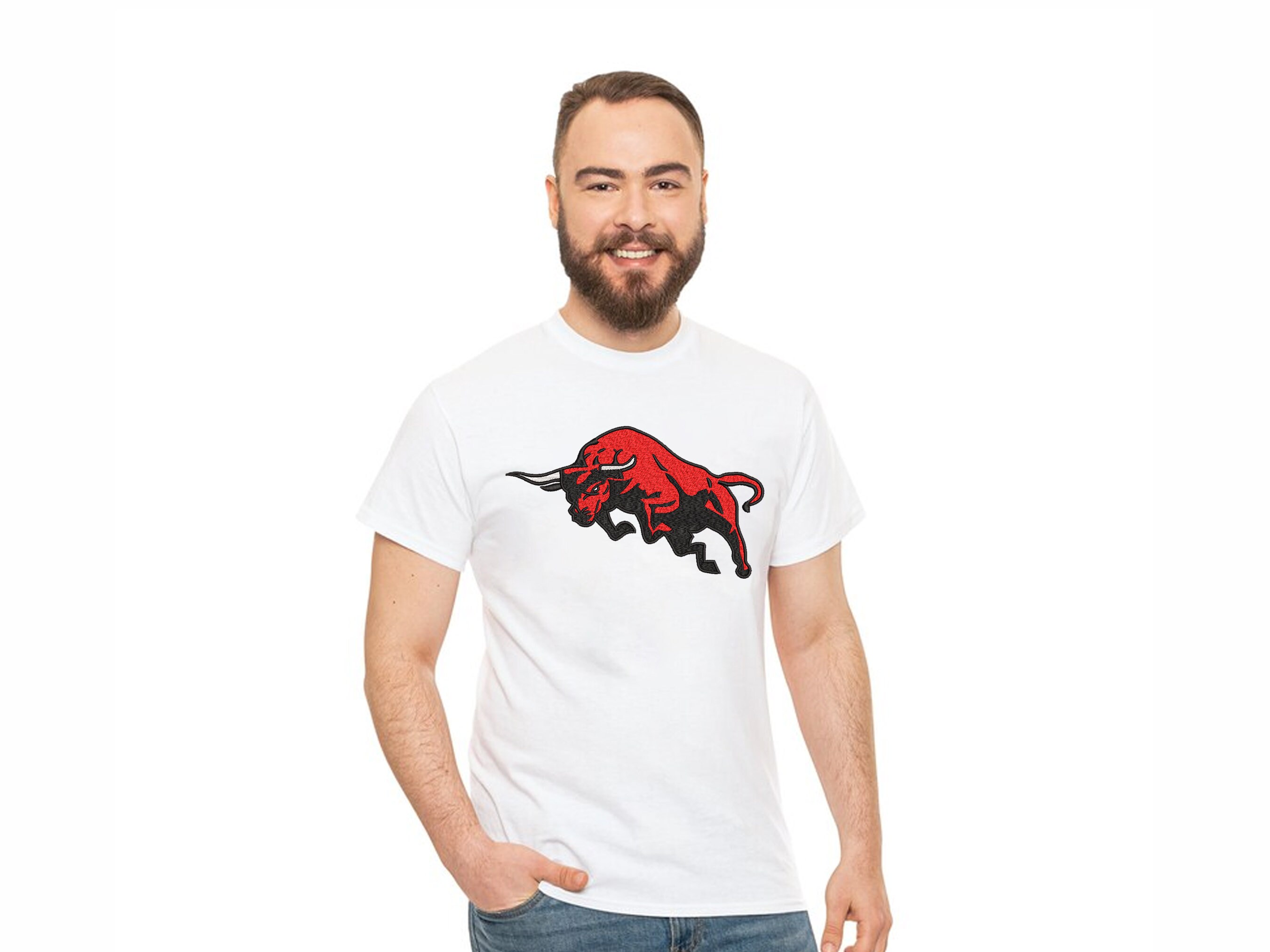 Jumping Red Bull Embroidery Pattern, Wild Animal Machine Embroidery ...