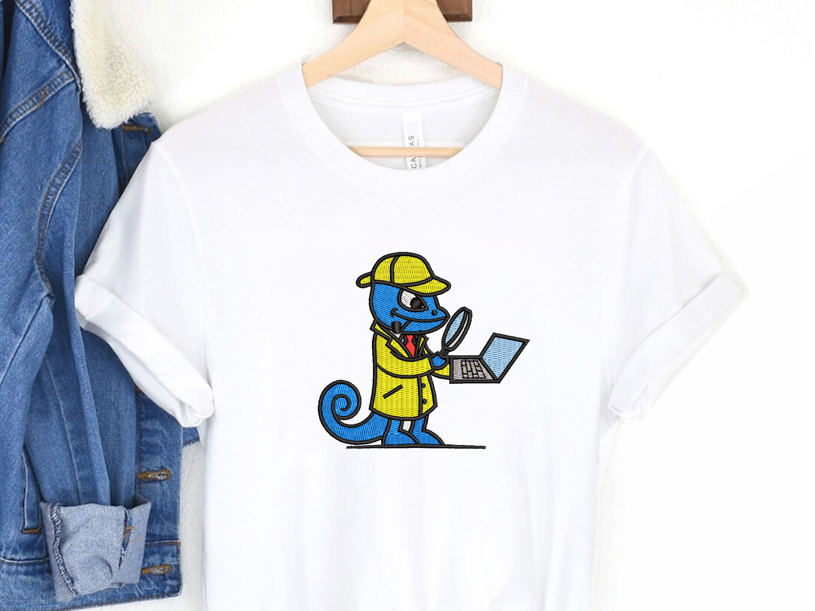 Detective Lizard Embroidery Pattern, Reptile Animal Machine Embroidery ...