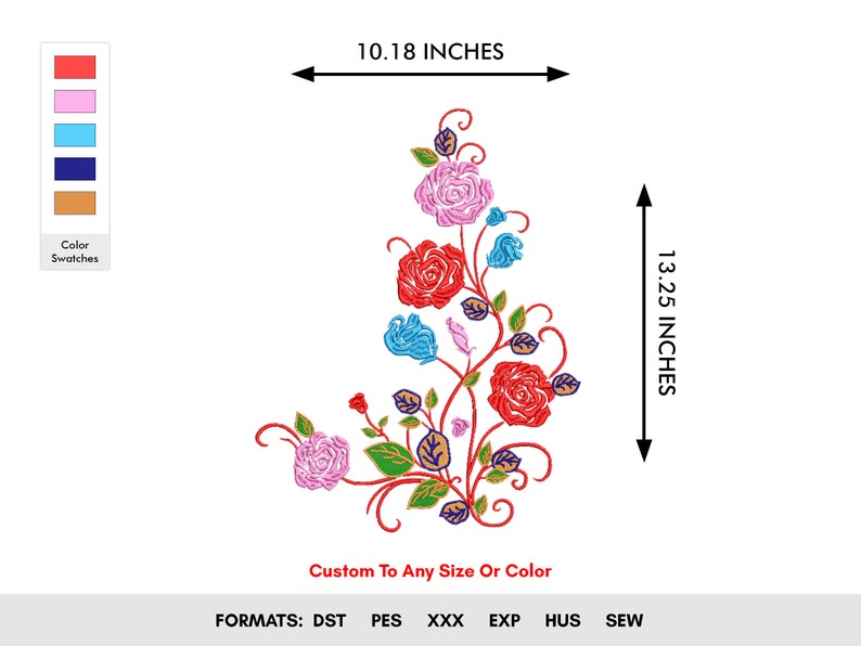 Rose Flower Border Embroidery Pattern, Floral Machine Embroidery Design ...